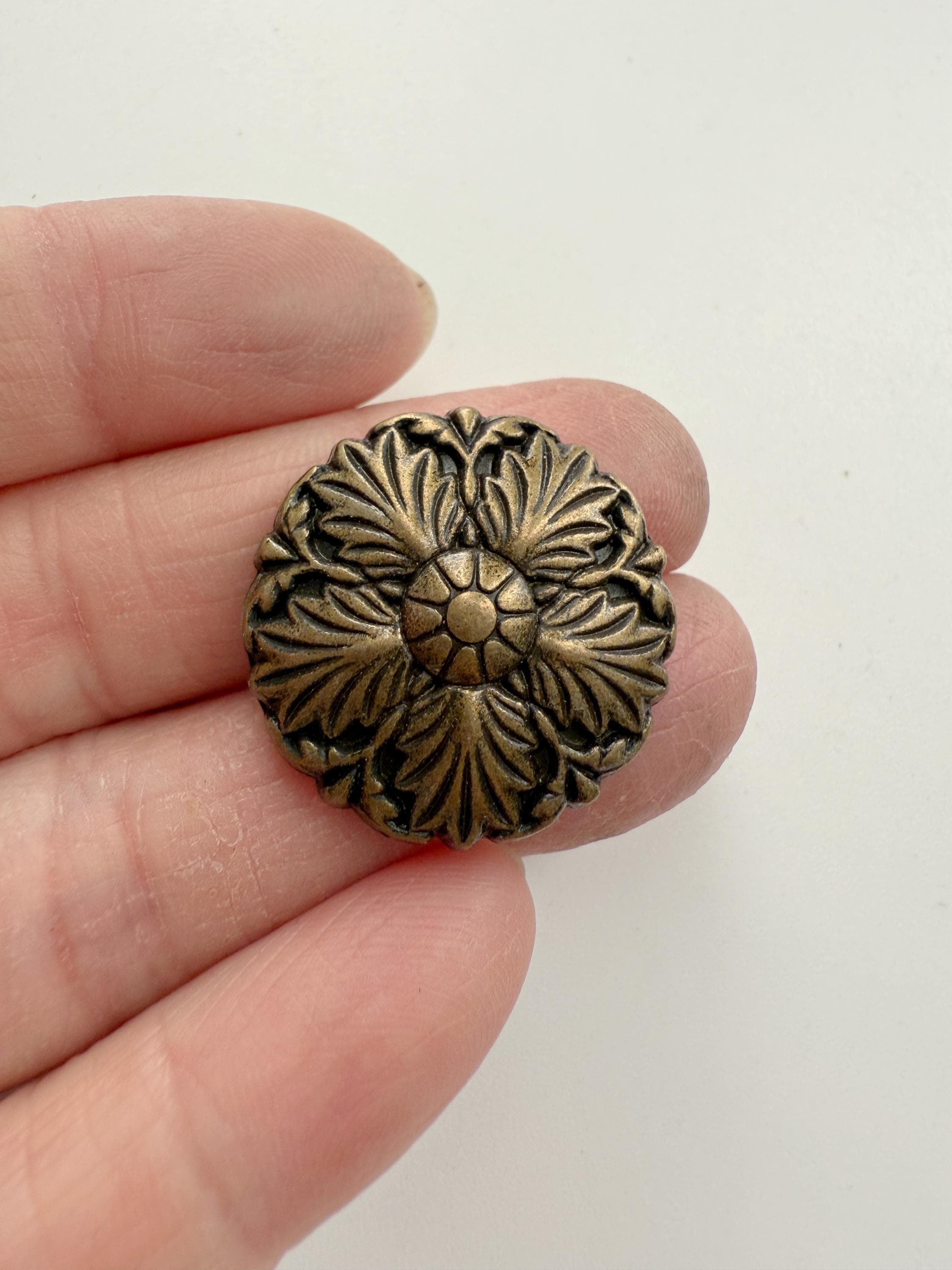 10PC Antiqued Bronze Leaf Flower Metal Shank Buttons 23mm 7/8", 20mm 13 ...