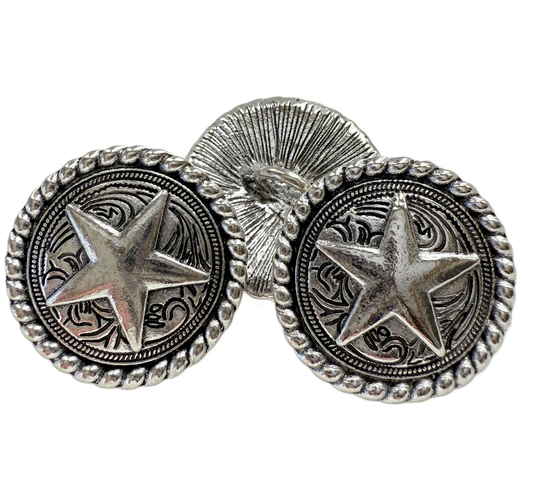 3PC Antiqued Silver Star Metal Buttons Sewing Button With Shank 30x30mm ...
