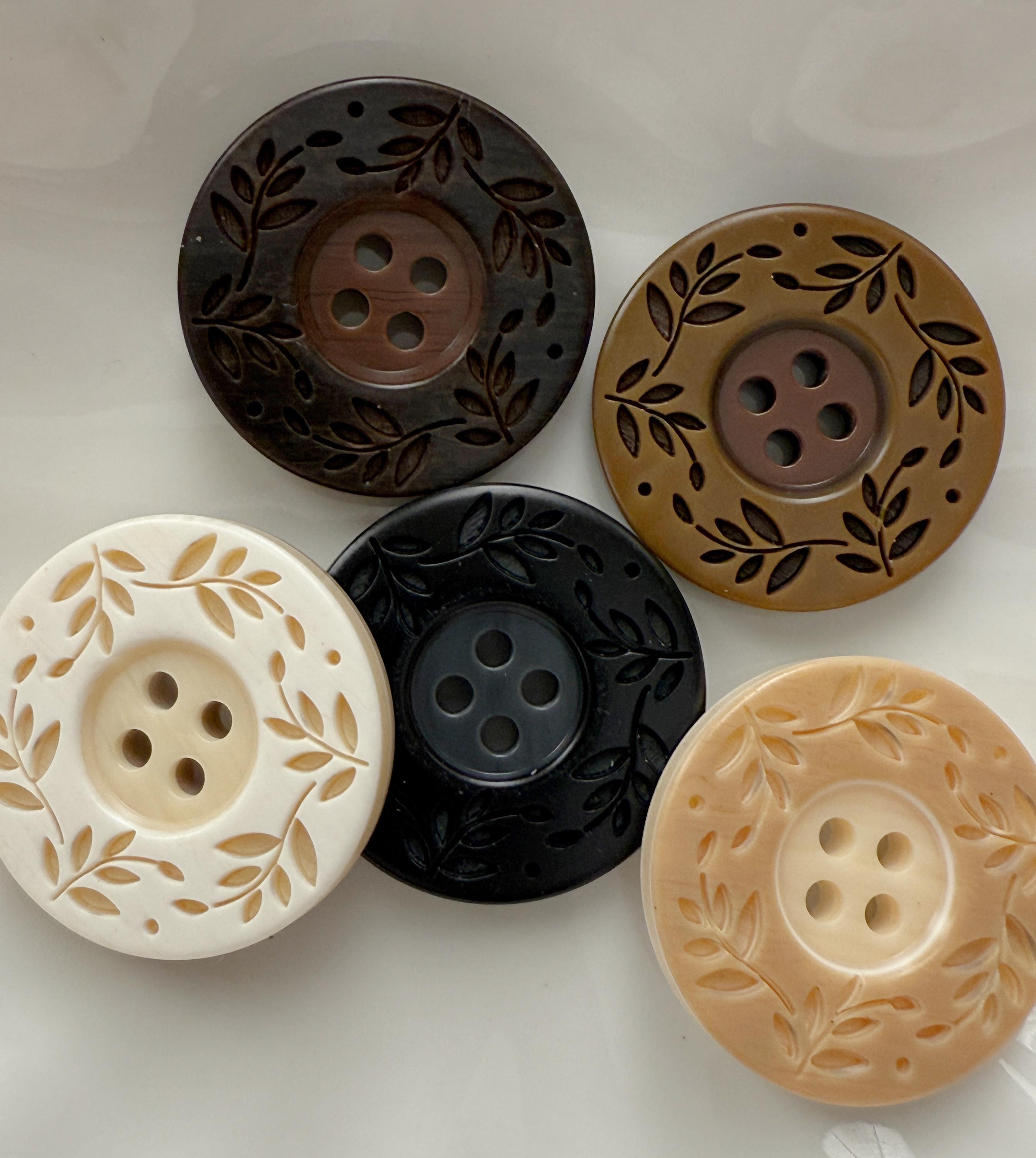 10PC Beige Vine and Leave Resin Sewing Button Flat Back 4 Holes 15mm ...