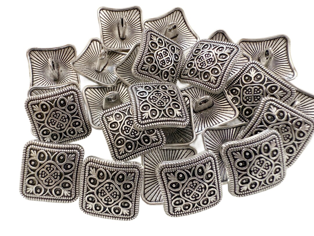 10PC Antiqued Silver Flower Vine Scrapbooking Metal Sewing Buttons ...