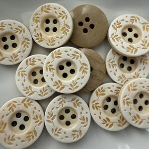 10PC Beige Vine and Leave Resin Sewing Button Flat Back 4 Holes 15mm ...