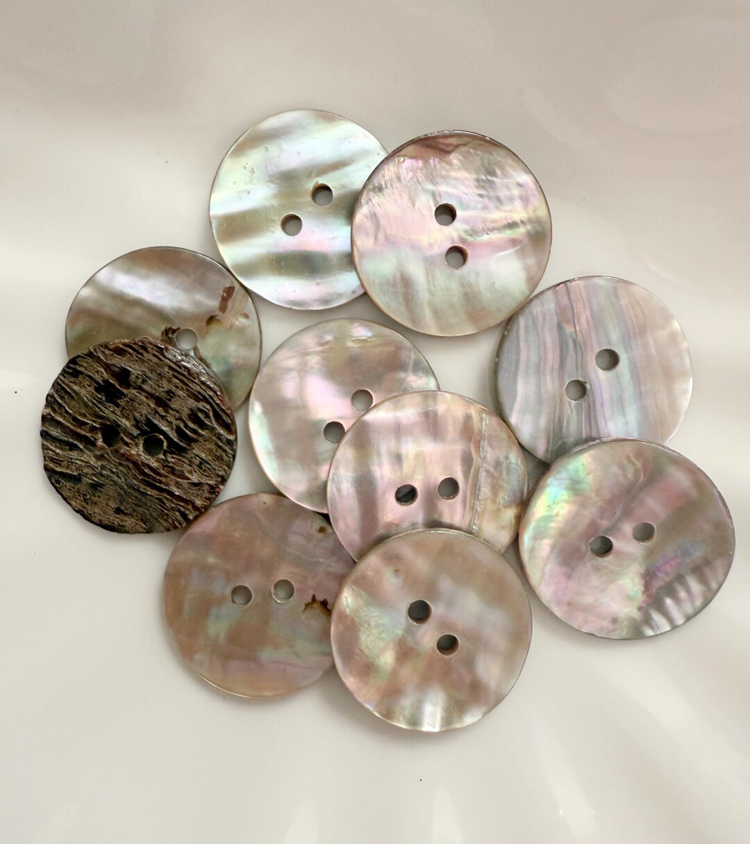 Abalone Shell Buttons 10pc, Natural Mother-of-pearl 2-hole Buttons (17 ...