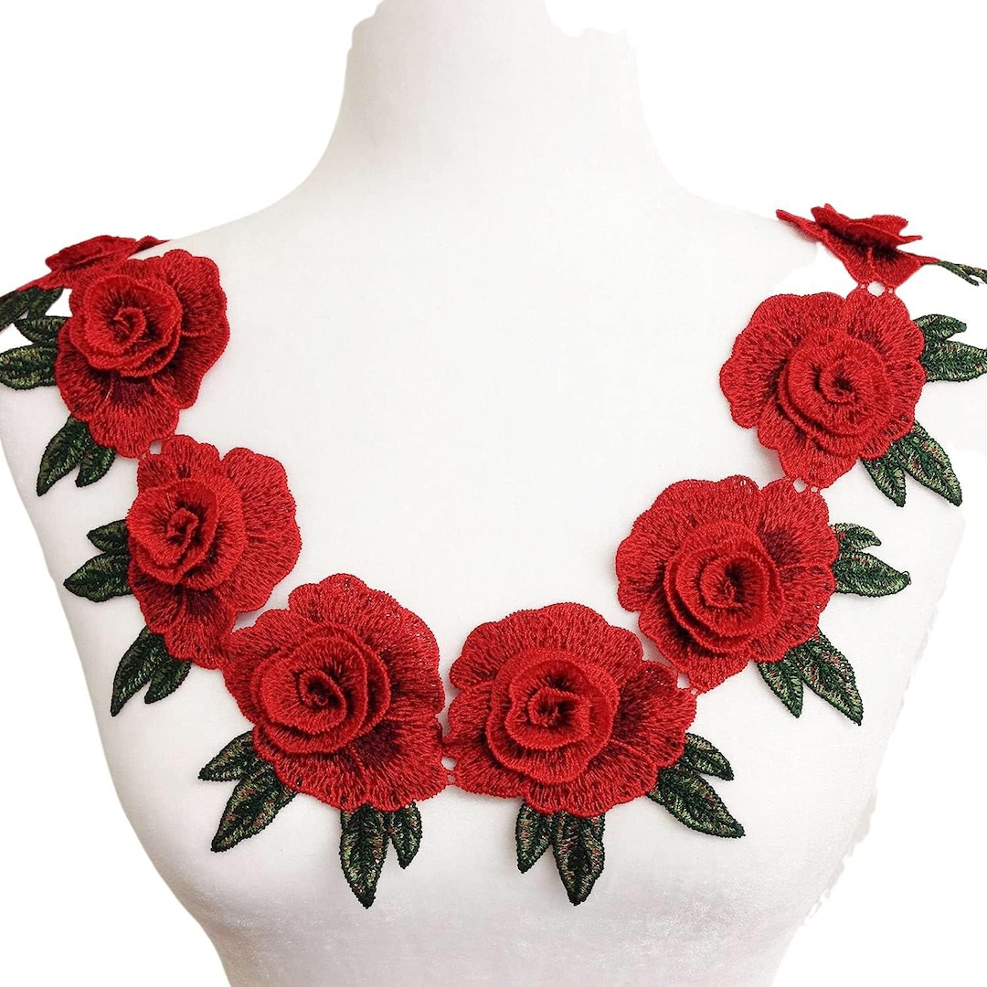 1 Yard 11pc Cute Colorful Rose Applique Flowers Lace Patch Embroidered ...