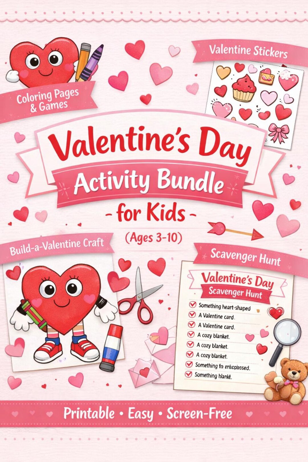 Valentine’s Day Activity Bundle for Kids | Printable Valentine Games ...