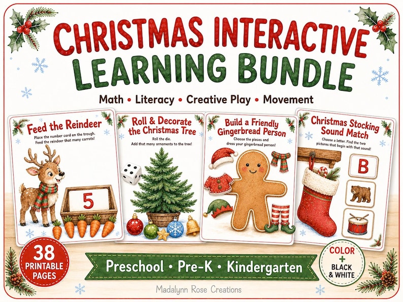 Christmas Preschool Activities Bundle | Interactive Printable Math ...