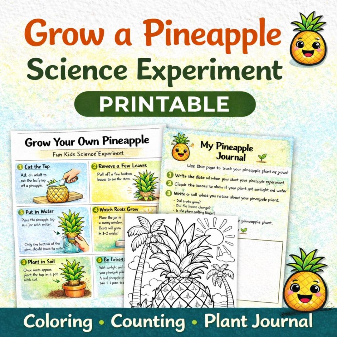 Grow a Pineapple Science Experiment Printable | Kids Plant Journal ...