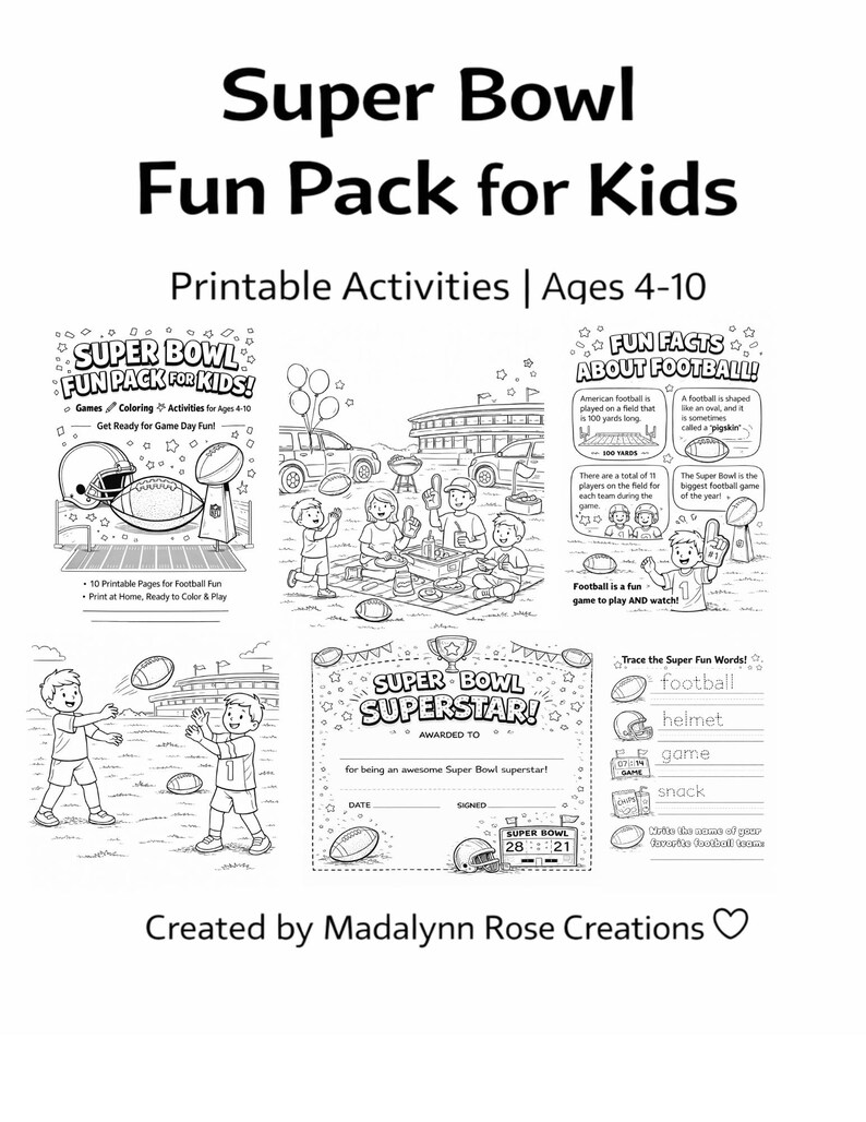 Super Bowl Activities for Kids Printable | Game Day Coloring, Bingo ...