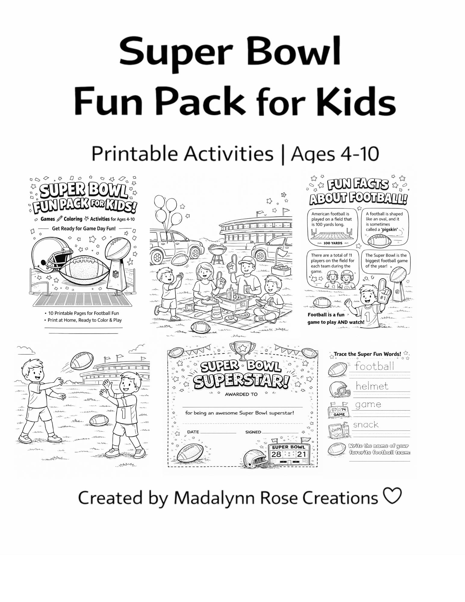 Super Bowl Activities for Kids Printable | Game Day Coloring, Bingo ...
