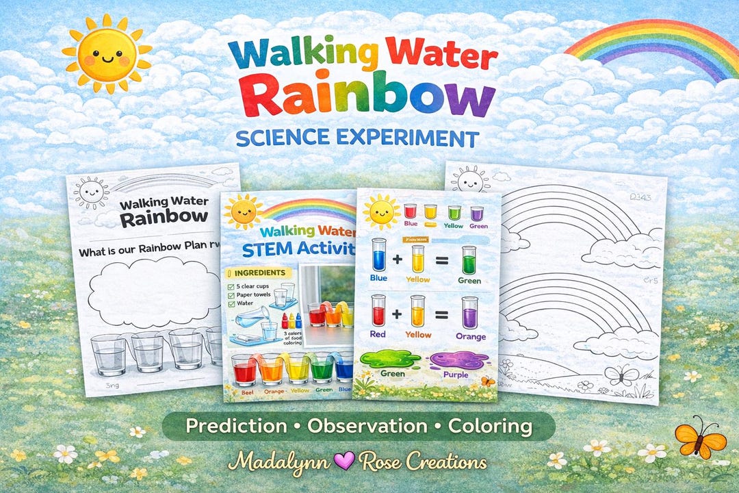 Walking Water Rainbow Science Experiment Printable | Kids STEM Activity ...