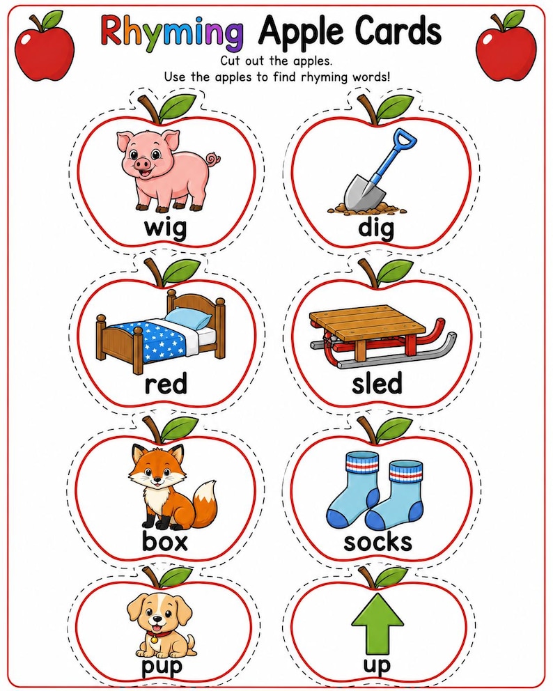 Apple Phonics Activities Bundle | Beginning Sounds, CVC Words & Rhyming ...