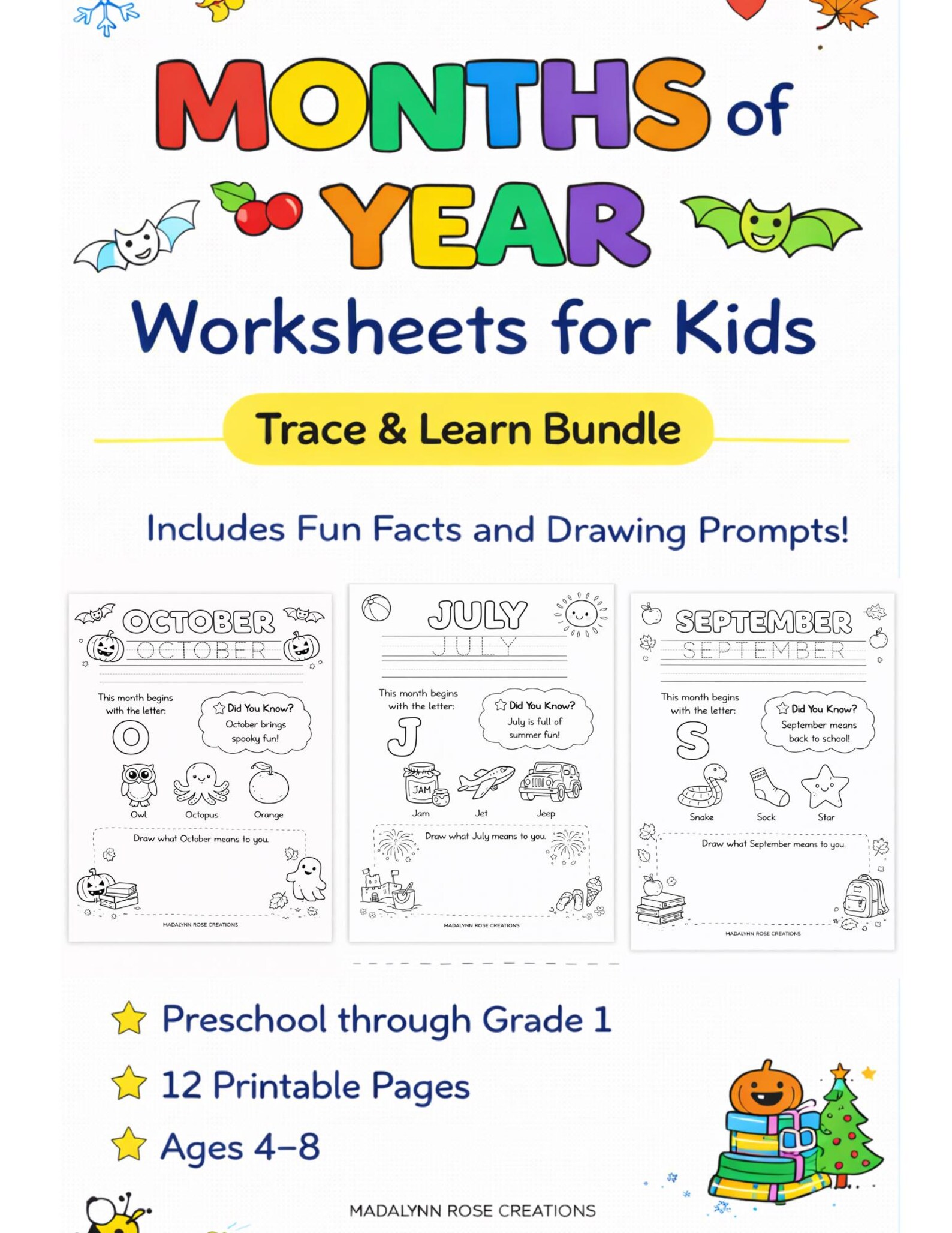 Months of the Year Worksheets Printable | Trace & Learn Calendar ...