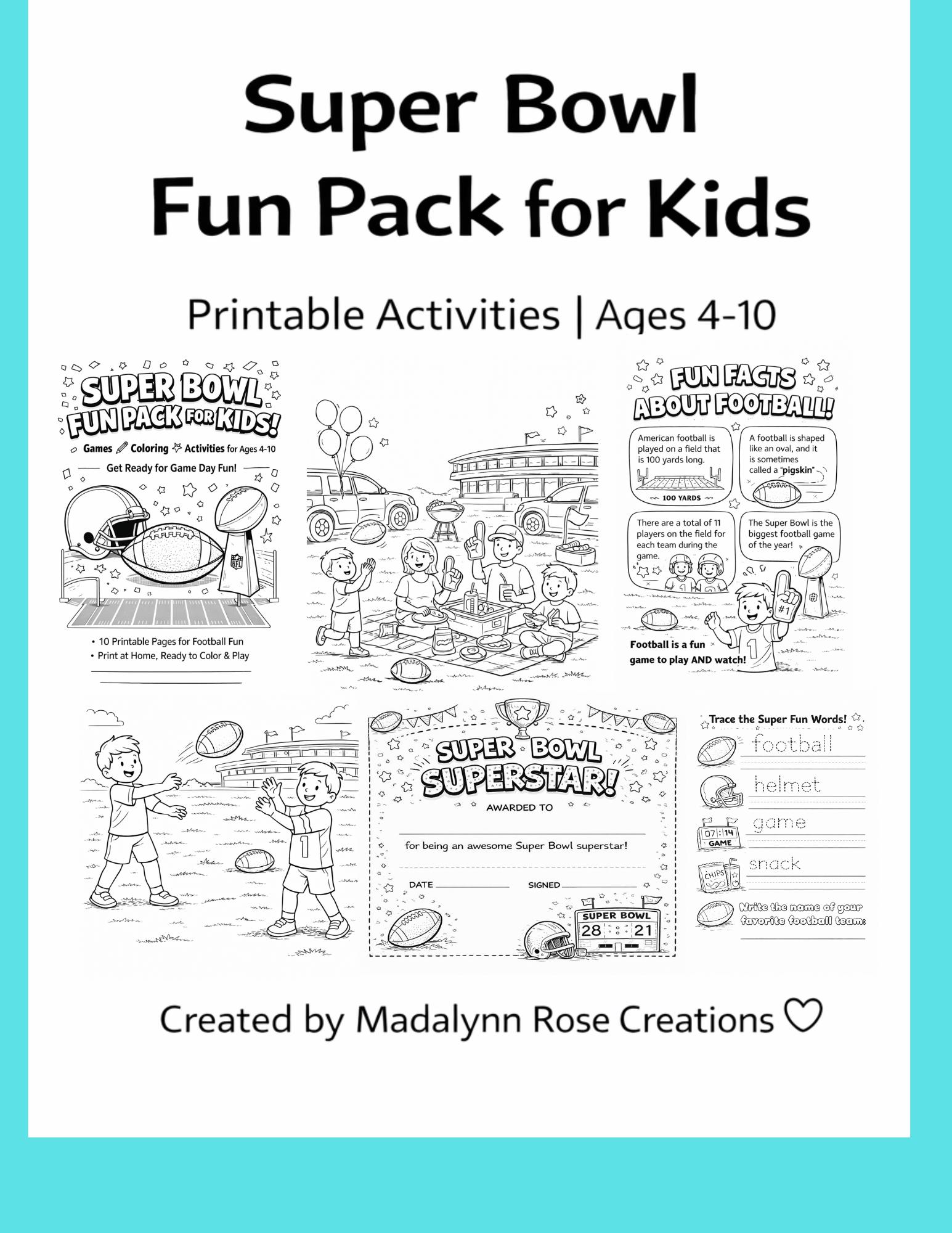 Super Bowl Activities for Kids Printable | Game Day Coloring, Bingo ...