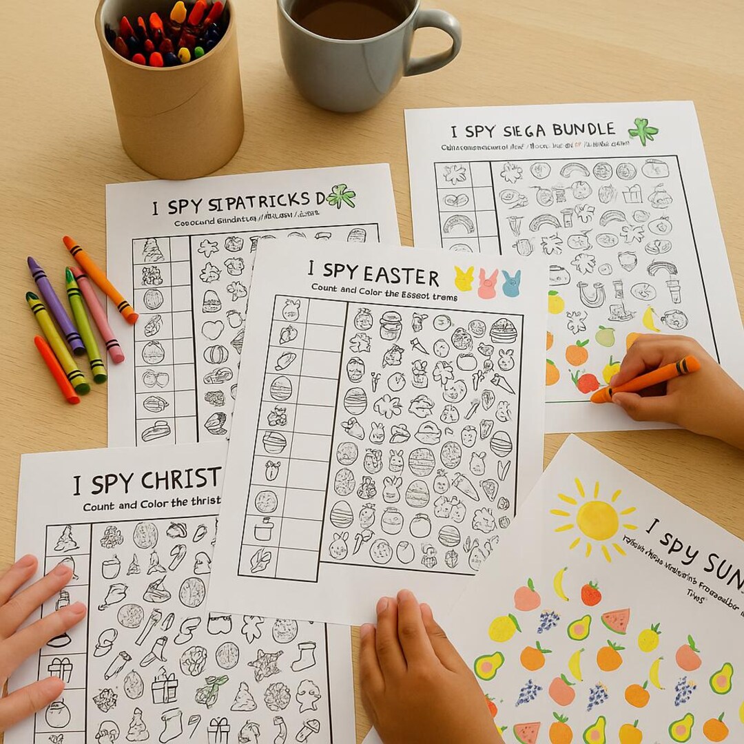I Spy Worksheets Bundle | 12 Printable Activity Pages | Kids Holiday ...