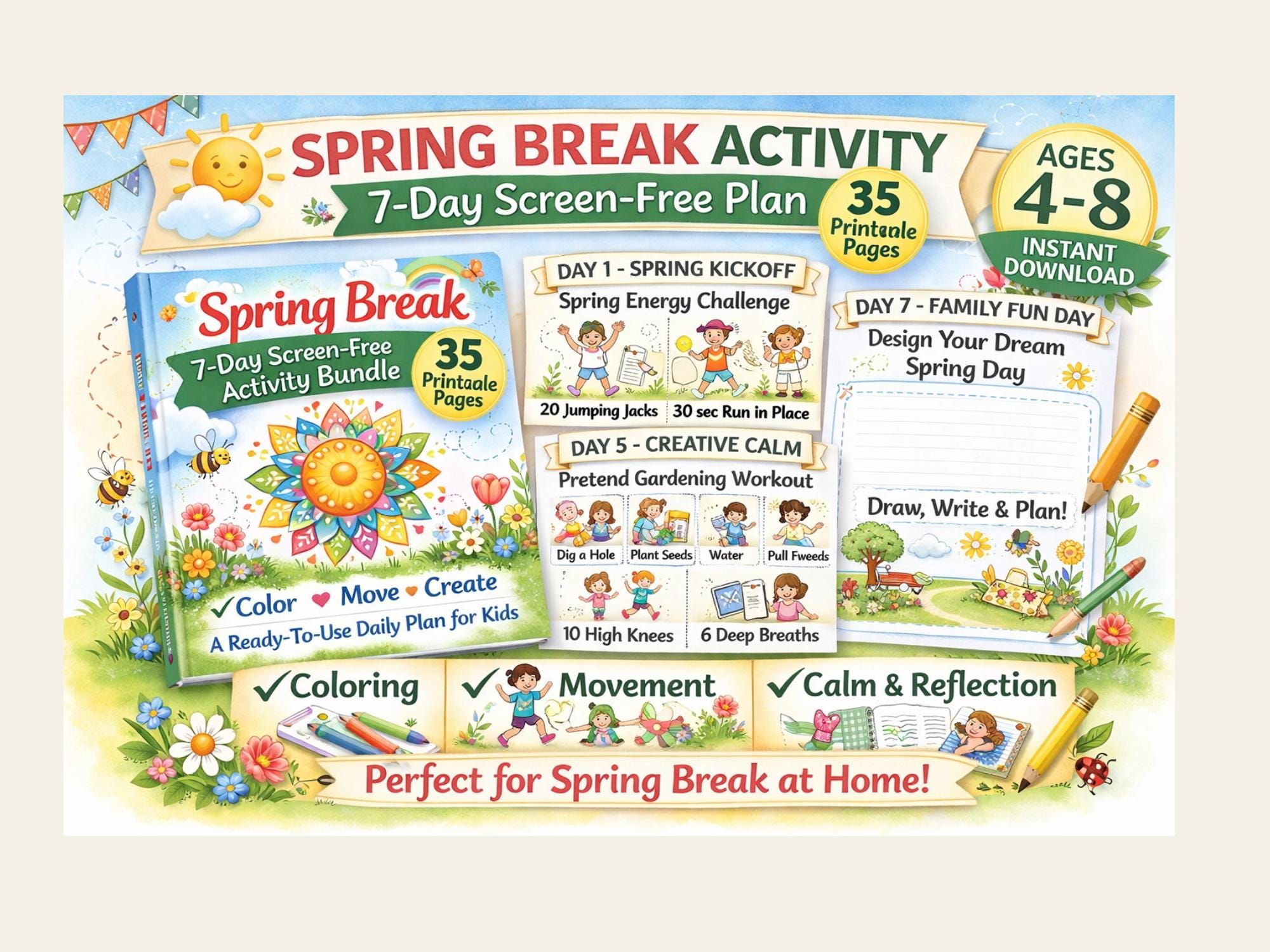 Spring Activity Bundle for Kids | 7 Day Screen Free Printable Plan | 35 ...