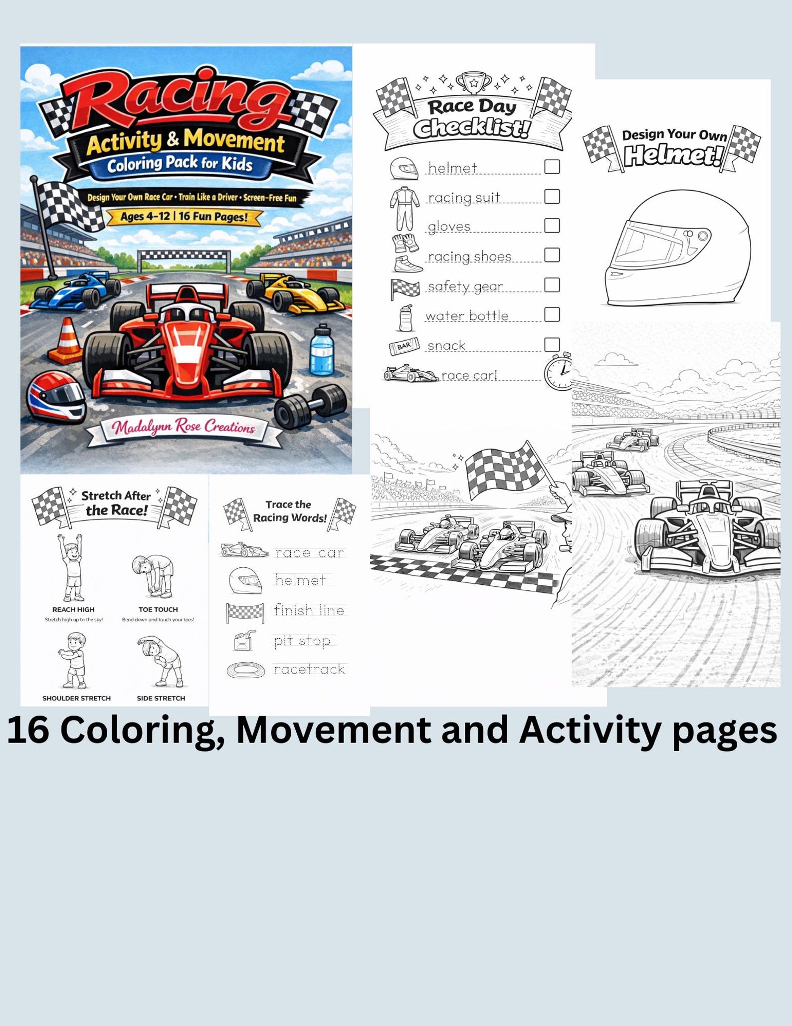 Race Car Activity Book for Kids | Design & Movement Games (digital ...