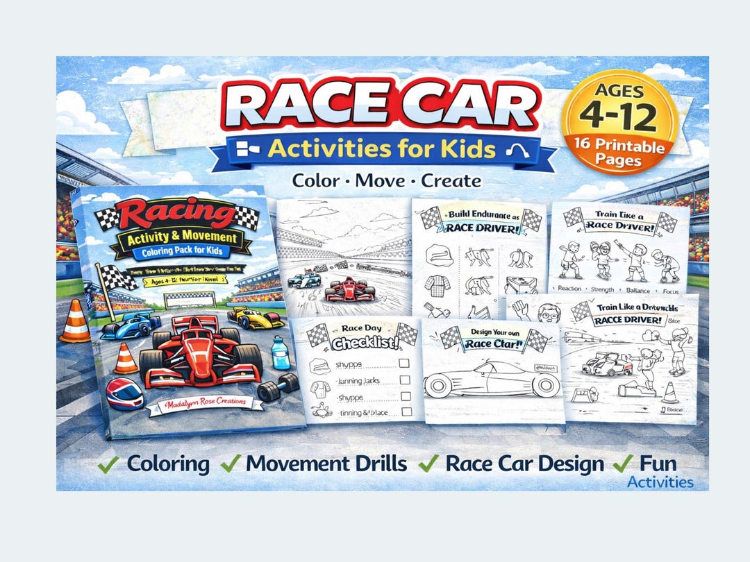 Race Car Activity Book for Kids | Design & Movement Games (digital ...