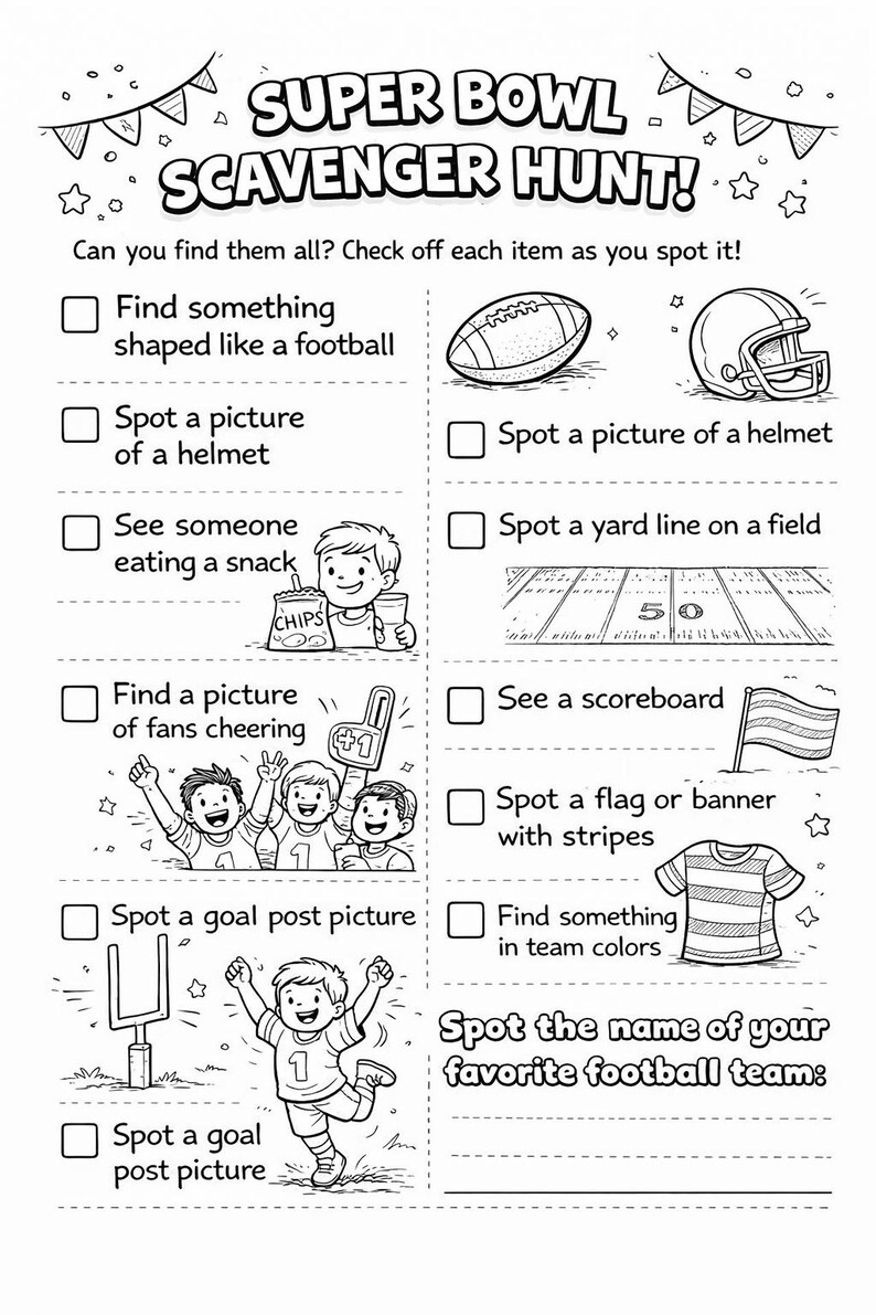 Super Bowl Activities for Kids Printable | Game Day Coloring, Bingo ...