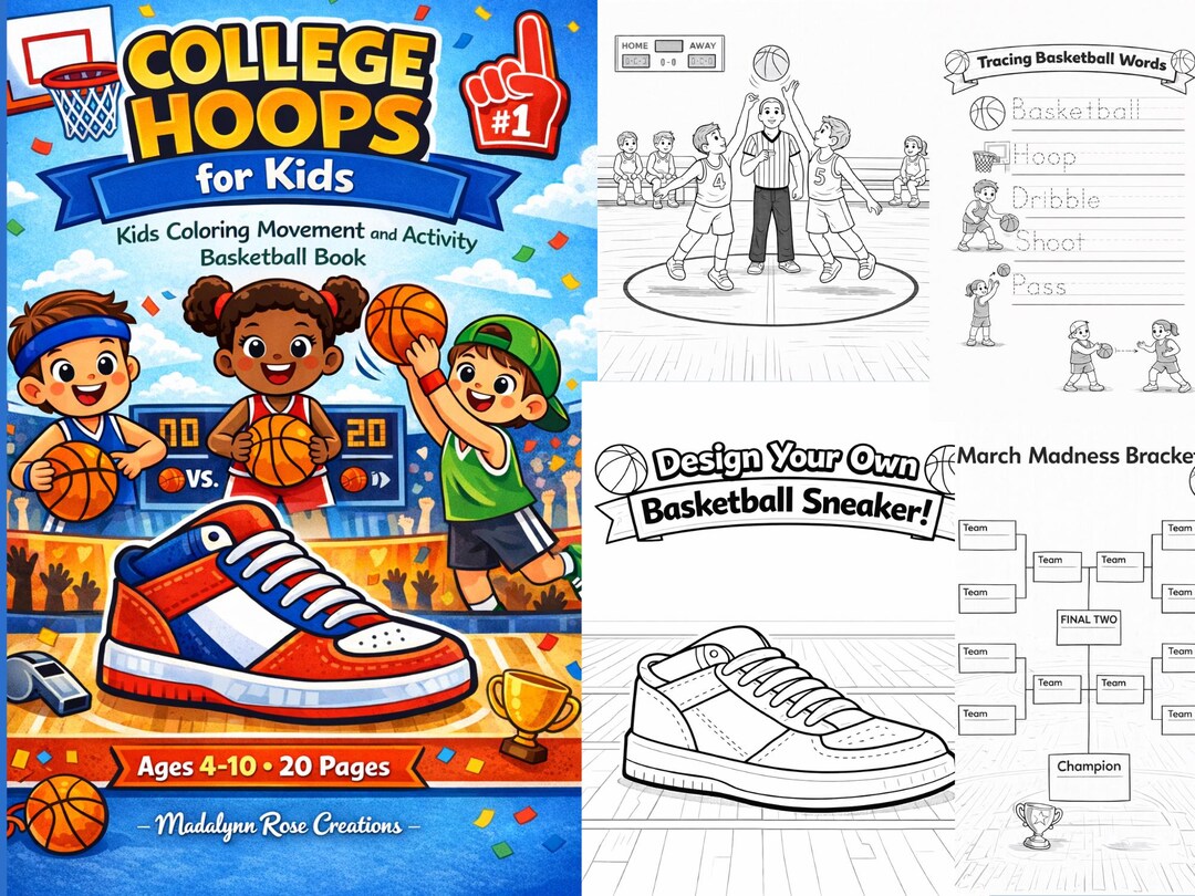 College Hoops for Kids Activity Book | Basketball Coloring, Movement ...