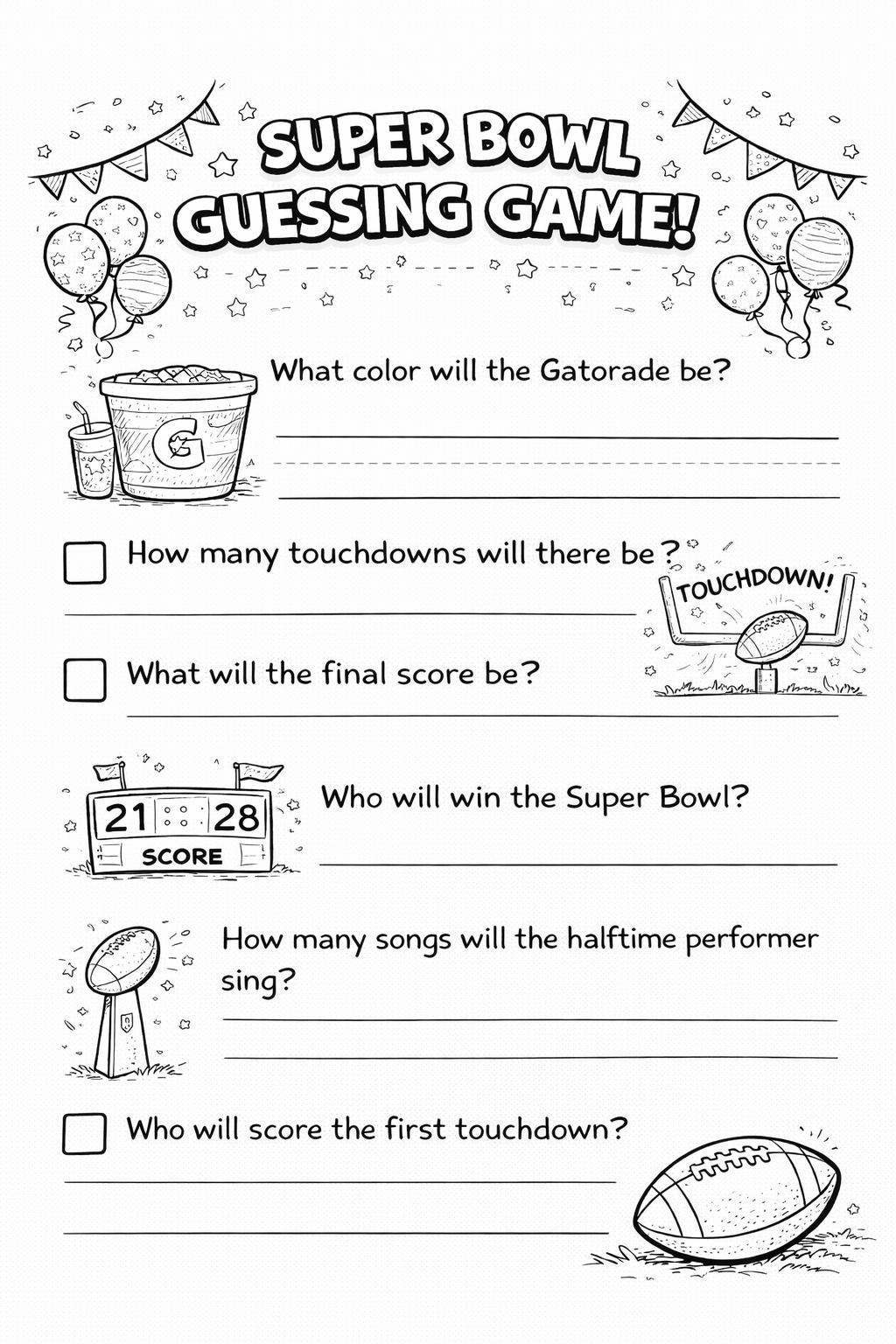 Super Bowl Activities for Kids Printable | Game Day Coloring, Bingo ...
