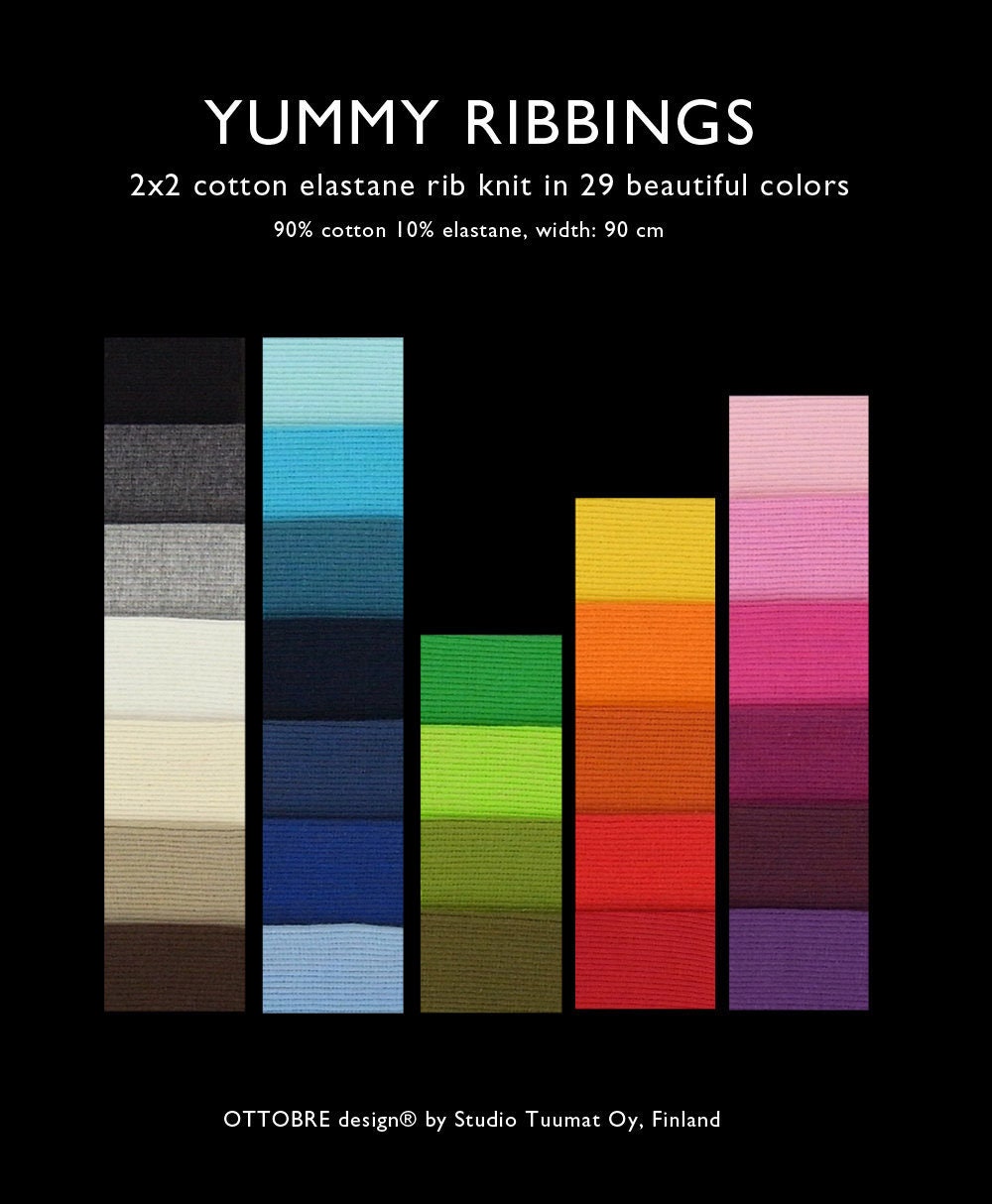 YUMMY RIBBINGS 2x2 Cotton Elastane Rib Knit DIY Color Combo, 1 M (1.10 ...