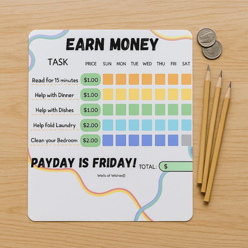 Editable Chore Chart for Kids | “earn Money” Reward Chart | Printable ...