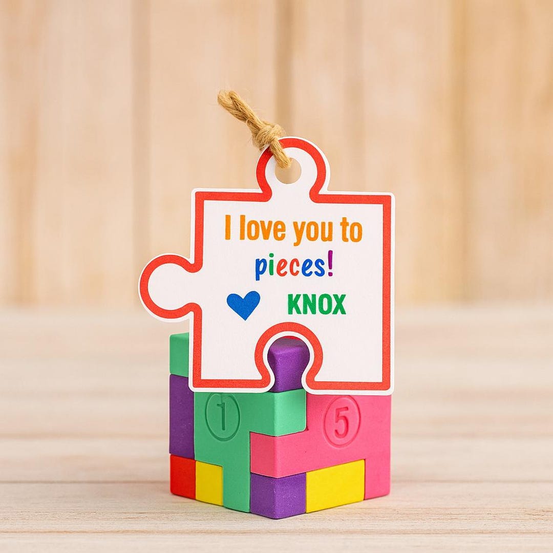 Valentine Tag "i Love You to Pieces" Puzzle Theme | Classroom Valentine ...