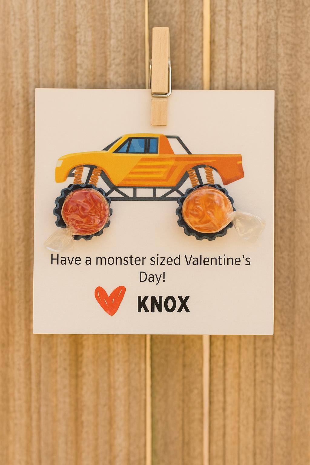 Printable Monster Truck Valentine Tags | Classroom Valentine Cards ...