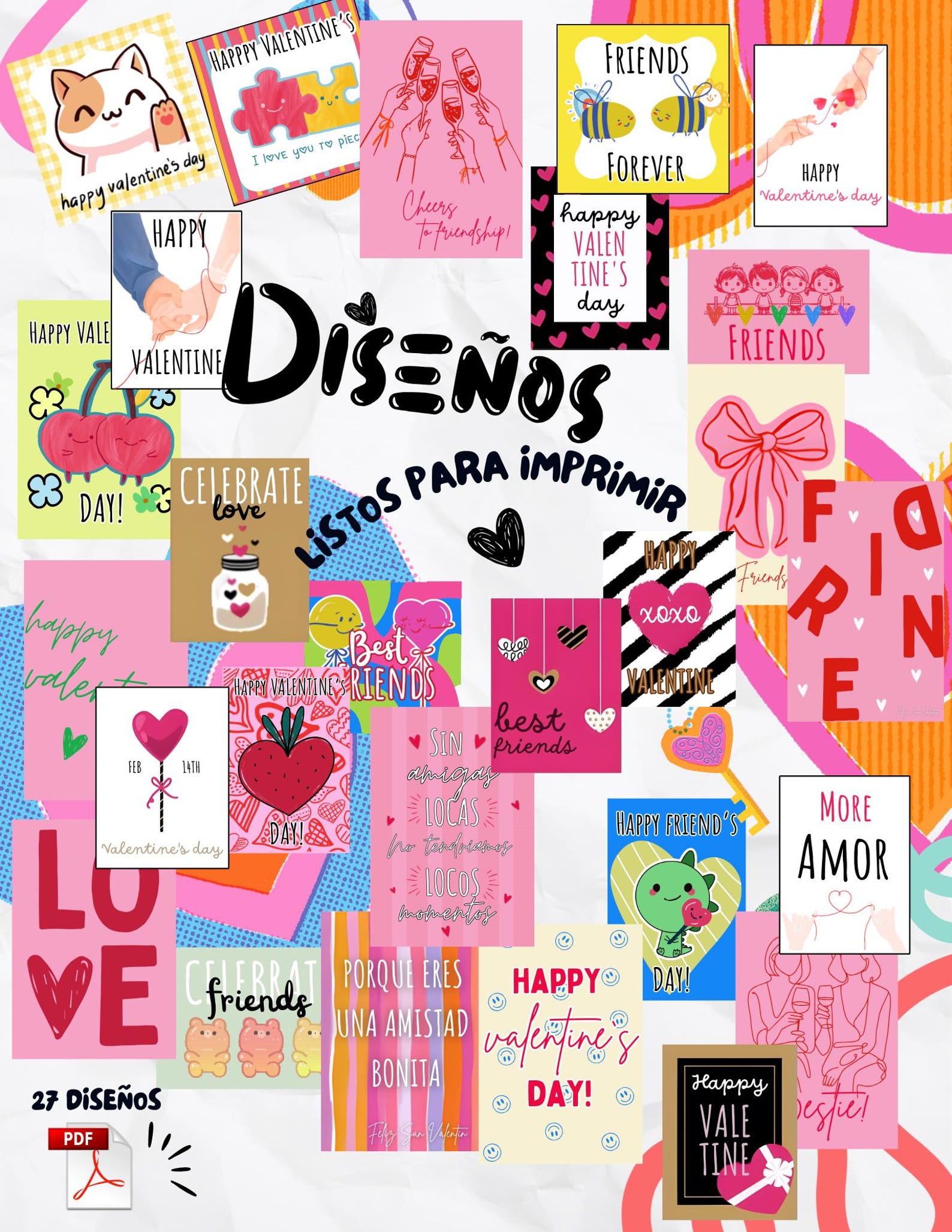 27 Tarjetas San Valentín para Imprimir | PDF Digital | Diseños para ...