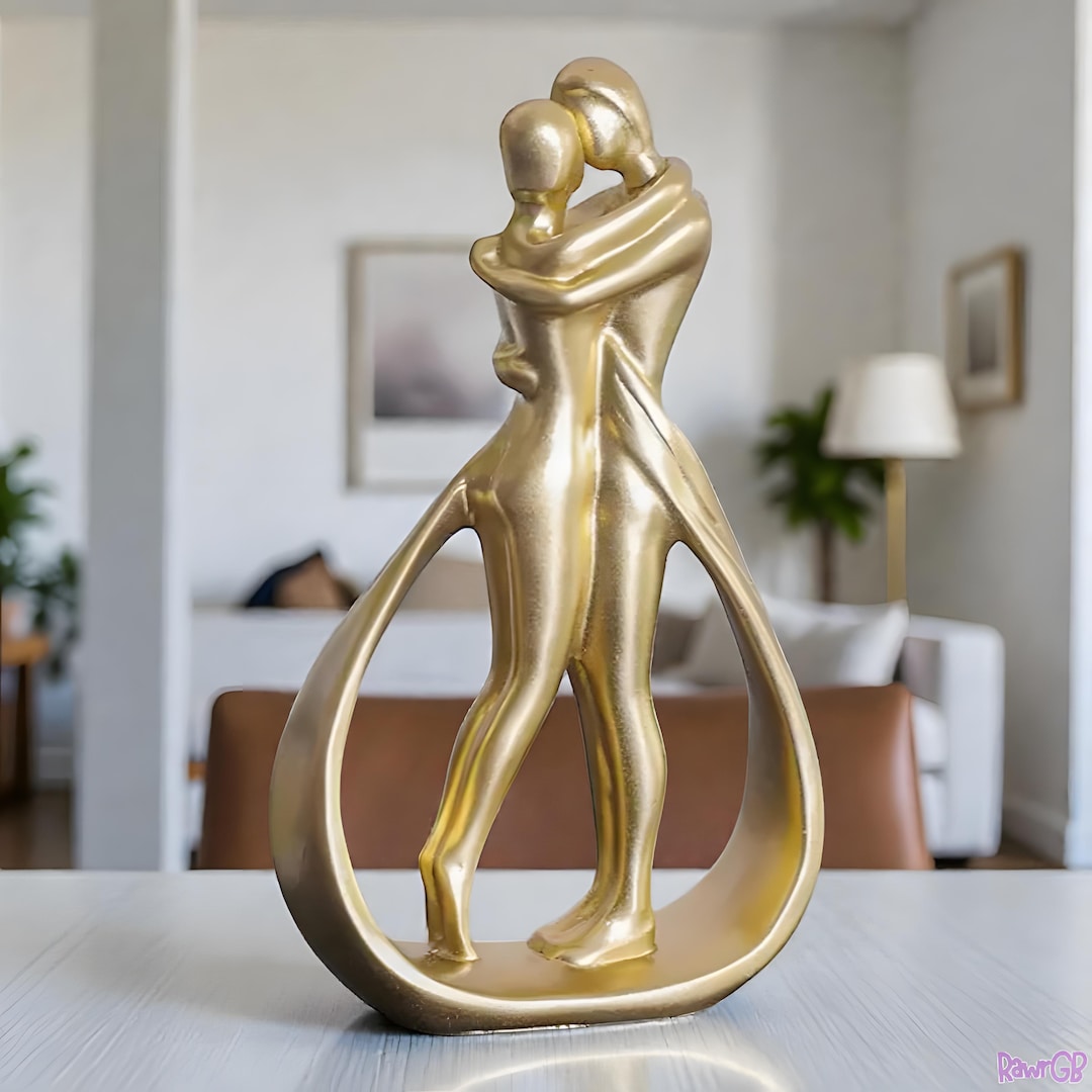 Abstract Couple Embrace Sculpture - Modern Romantic Tabletop Decor Gift ...