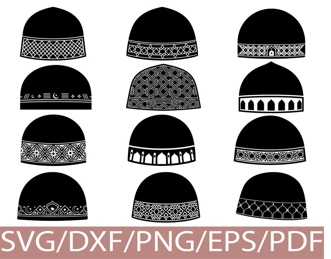 Islamic Prayer Cap SVG Silhouette Bundle Kufi Topi Traditional Muslim ...