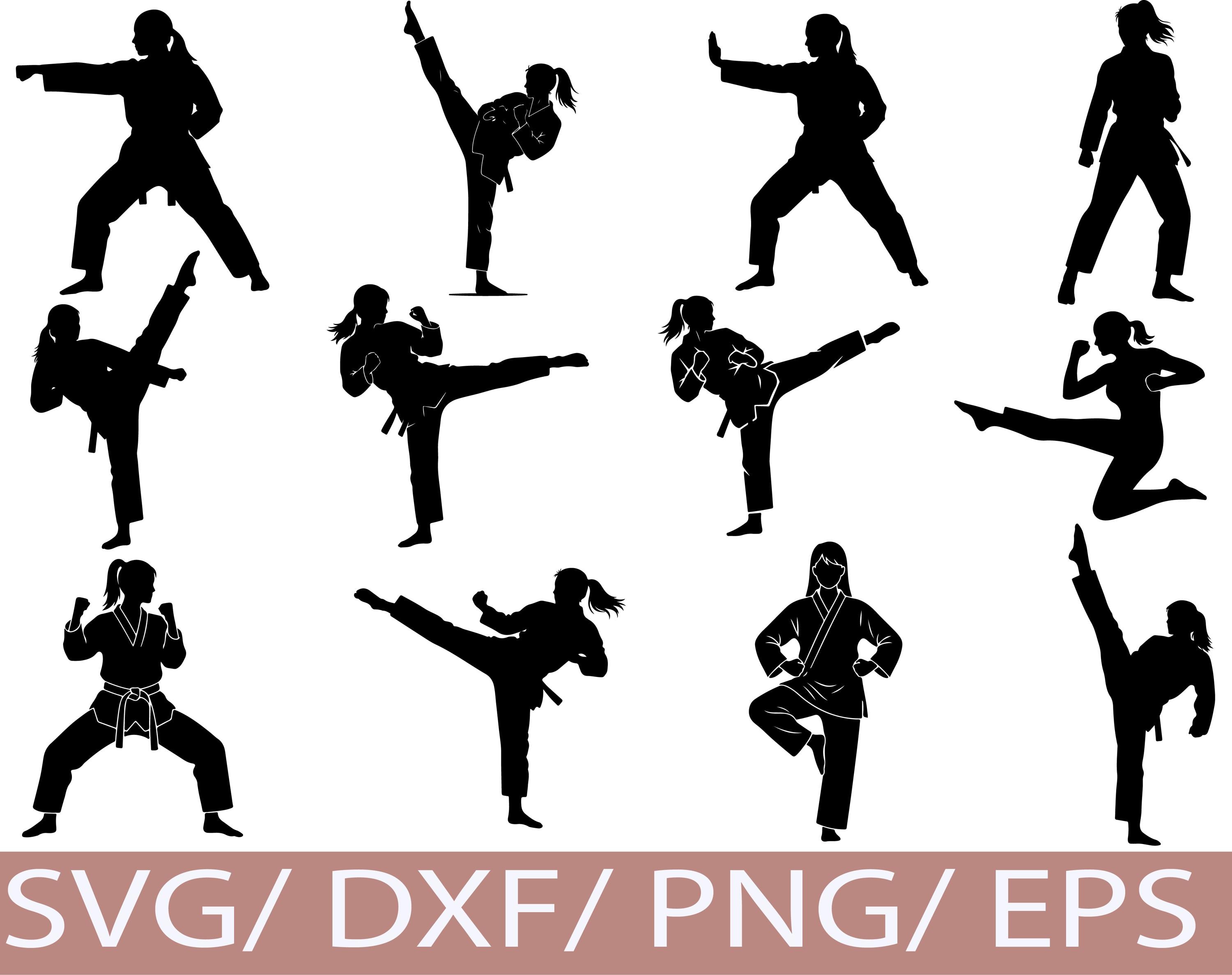 Female Karate Poses SVG Silhouette Bundle Martial Arts Woman Kick ...