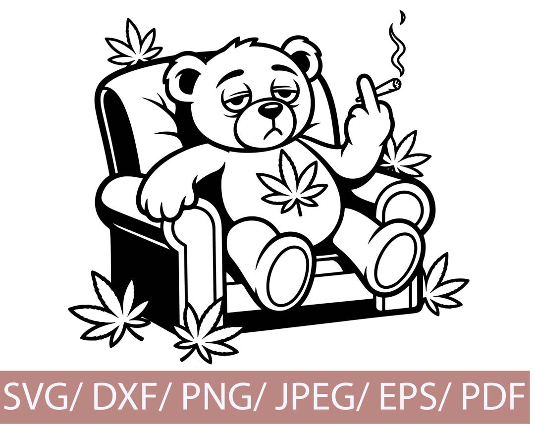 Funny Chill Bear SVG | Relaxed Bear Smoking Art | Stoned Teddy ...
