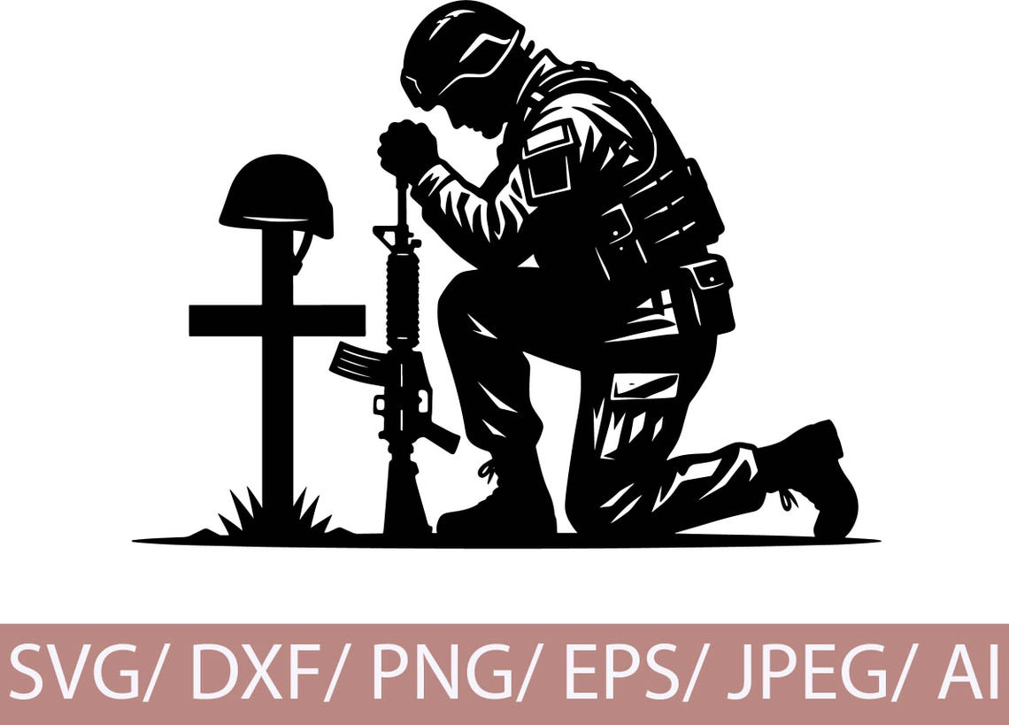 Fallen Soldier SVG | Kneeling Soldier Memorial Silhouette for Cricut ...