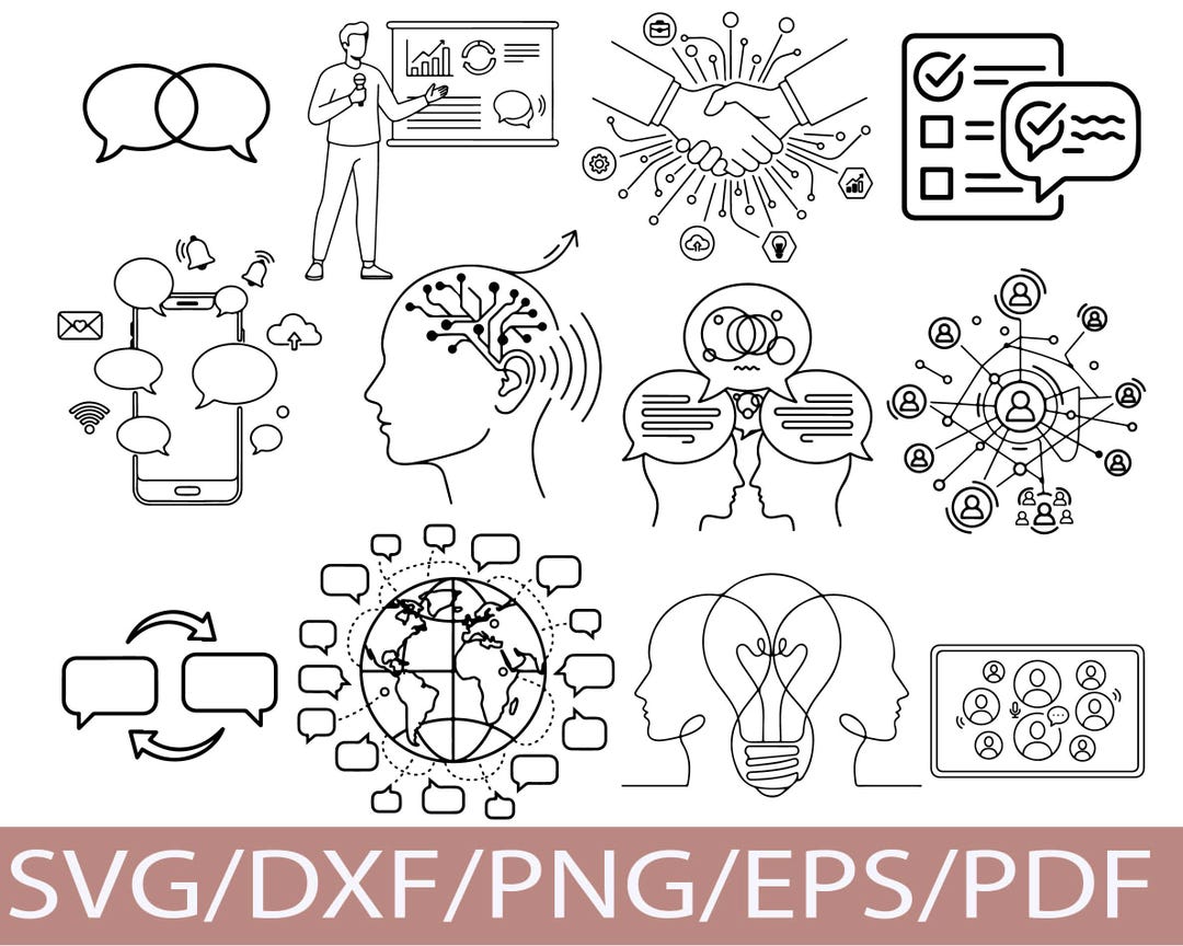 Teamwork Line Art SVG Bundle | Business Collaboration Icons (digital ...