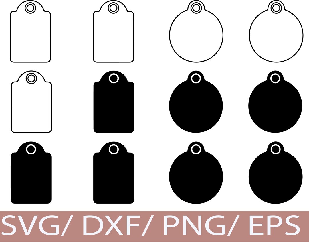 Blank Round & Rectangle Tag SVG Silhouette Set, Minimal Hanging Label ...