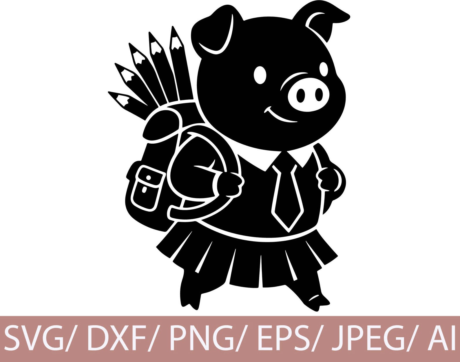 Pig Student Silhouette SVG, School Animal Cricut File (digital Download ...