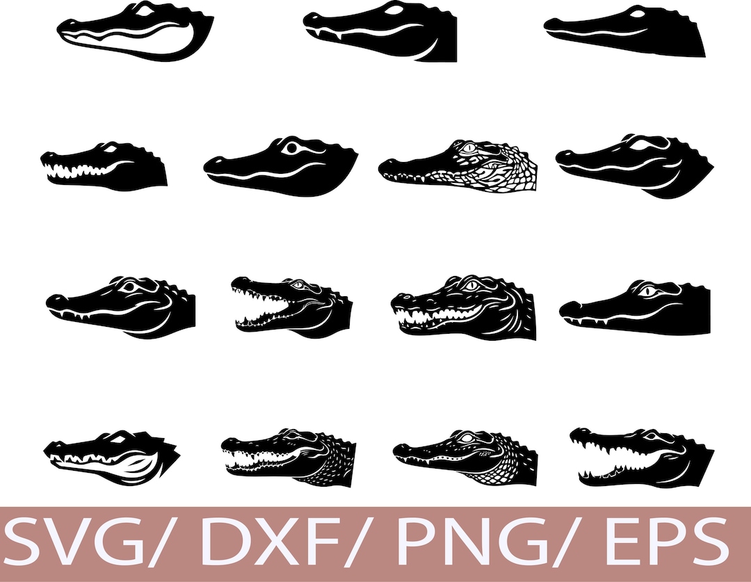 Alligator Head SVG Silhouette Bundle, Crocodile Gator Head Clipart Set ...