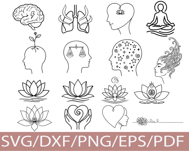 Mindfulness Line Art SVG Bundle | Mental Health Graphics (digital ...