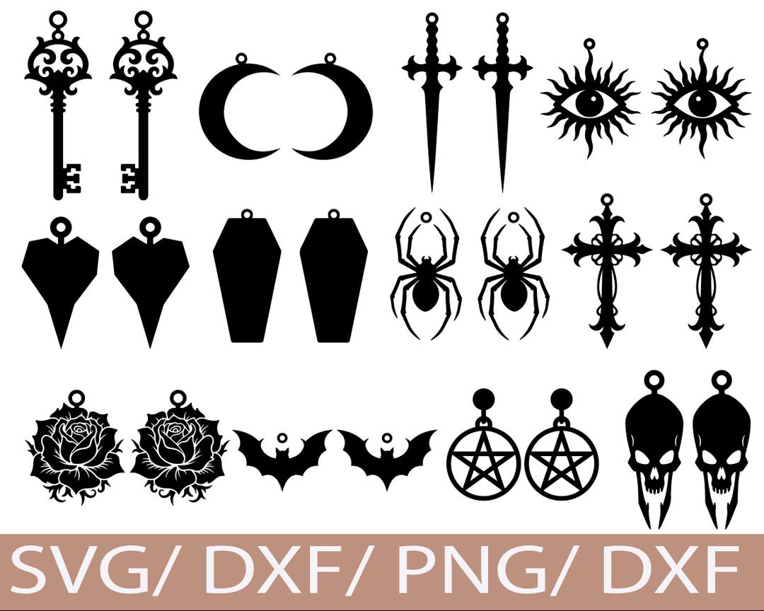 Gothic Earring SVG Silhouette Bundle for Dark Jewelry, Occult, Skull ...