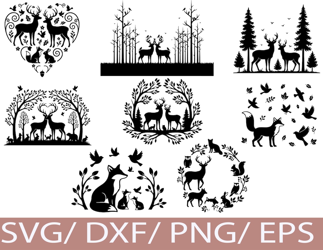Woodland Animals SVG Silhouette Bundle | Forest Deer Fox Birds | Nature ...