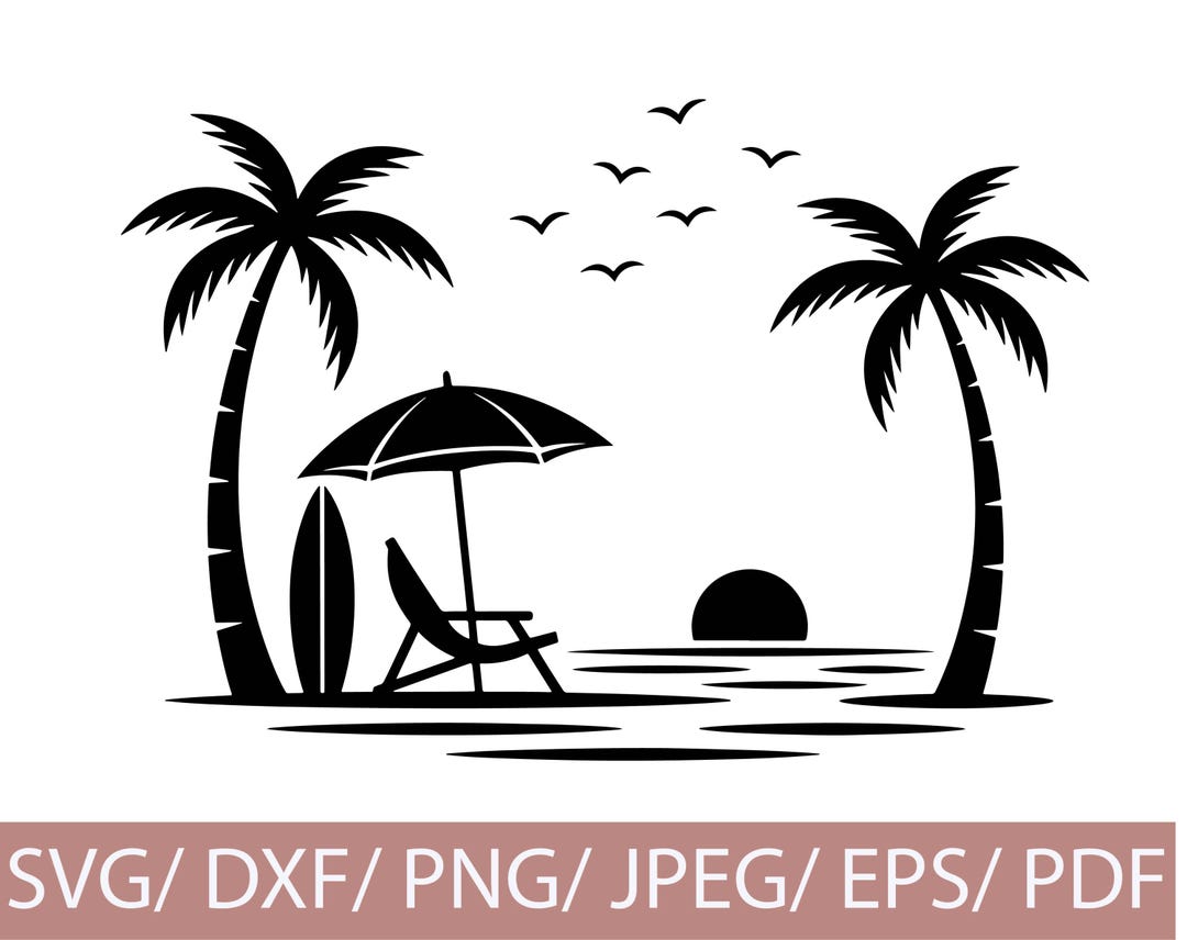 Tropical Beach Sunset SVG | Palm Tree Silhouette Cut File (digital ...
