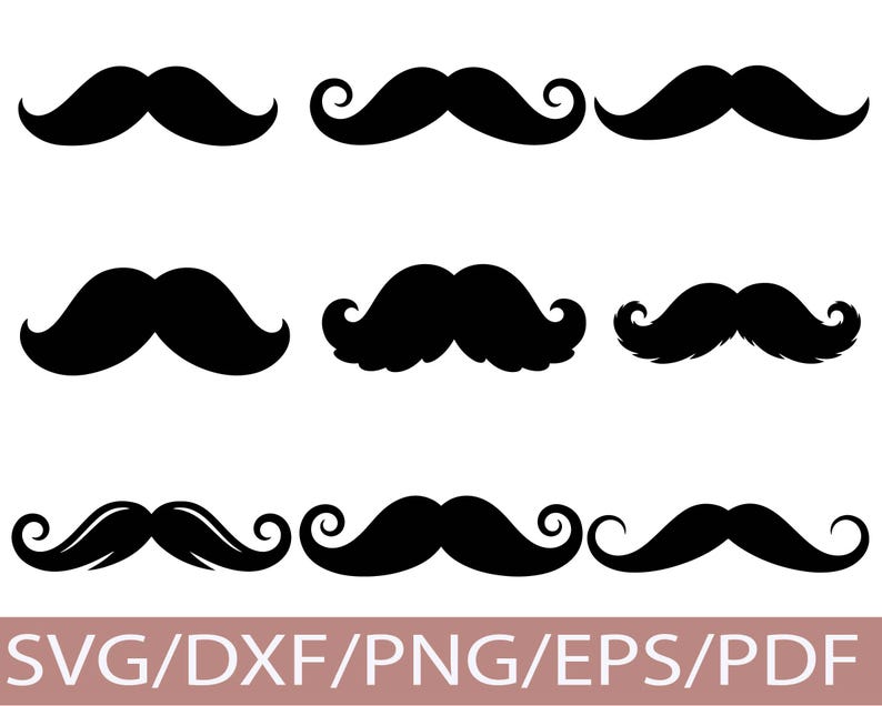 Mustache SVG Clipart Bundle | Moustache Silhouette Cut Files (digital ...