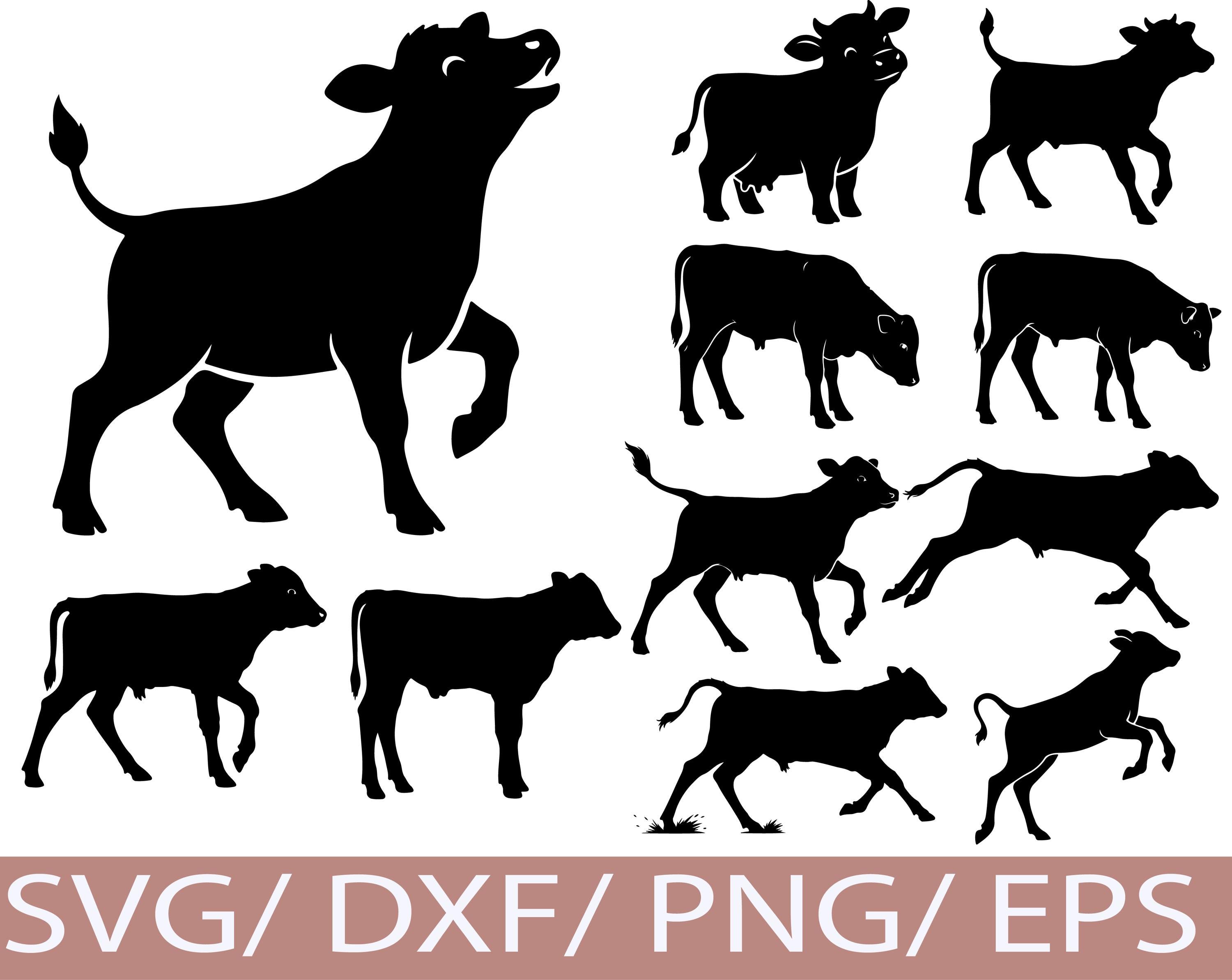 Calf Silhouette SVG Bundle | Baby Cow Farm Animal Clipart | Cattle ...