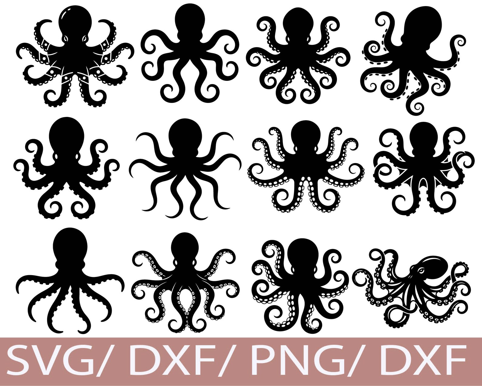 Octopus Silhouette SVG Bundle, Ocean Clipart (digital Download) - Etsy