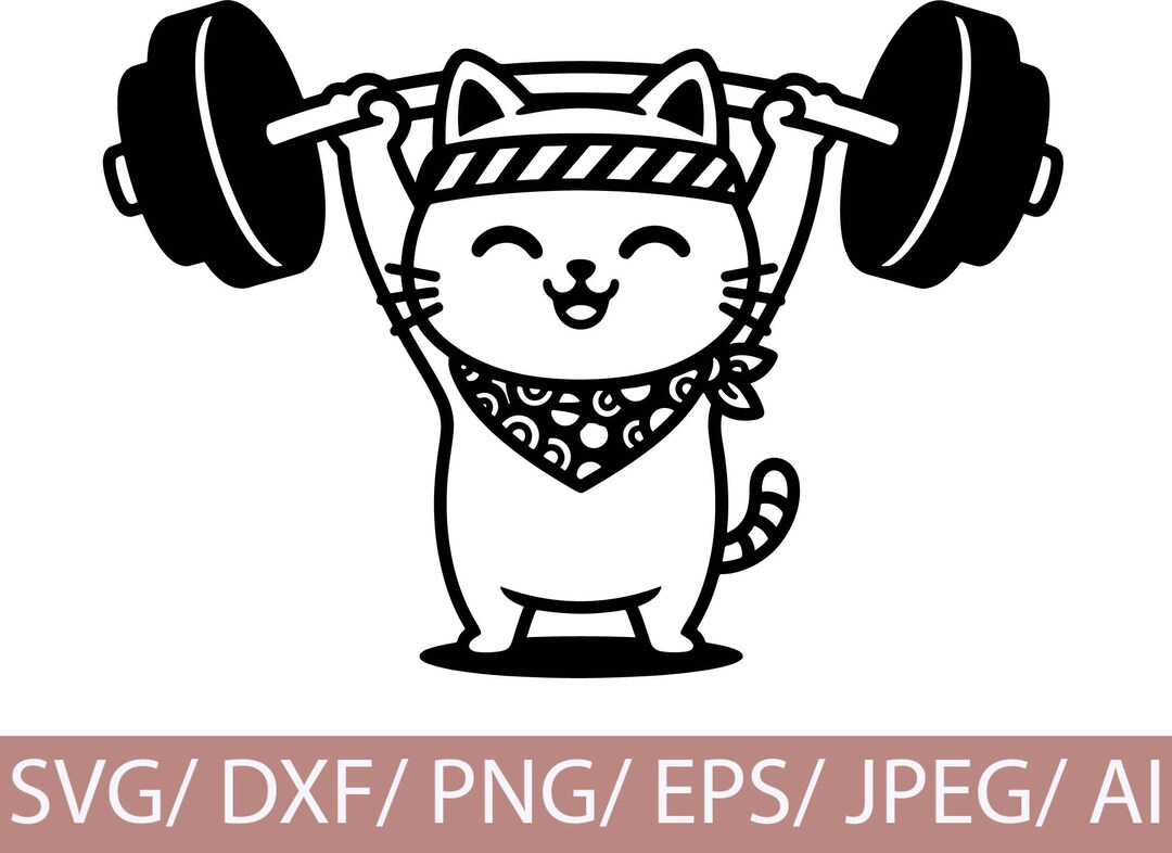 Strong Cat Weightlifting SVG | Gym Kitty Fitness Clipart for Cricut ...