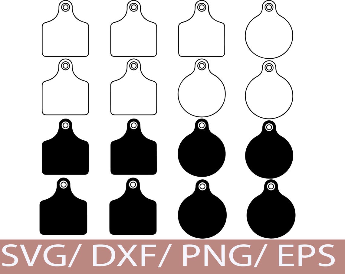 Cow Ear Tag SVG, Cattle ID Shapes, Farm Livestock Clipart (digital ...