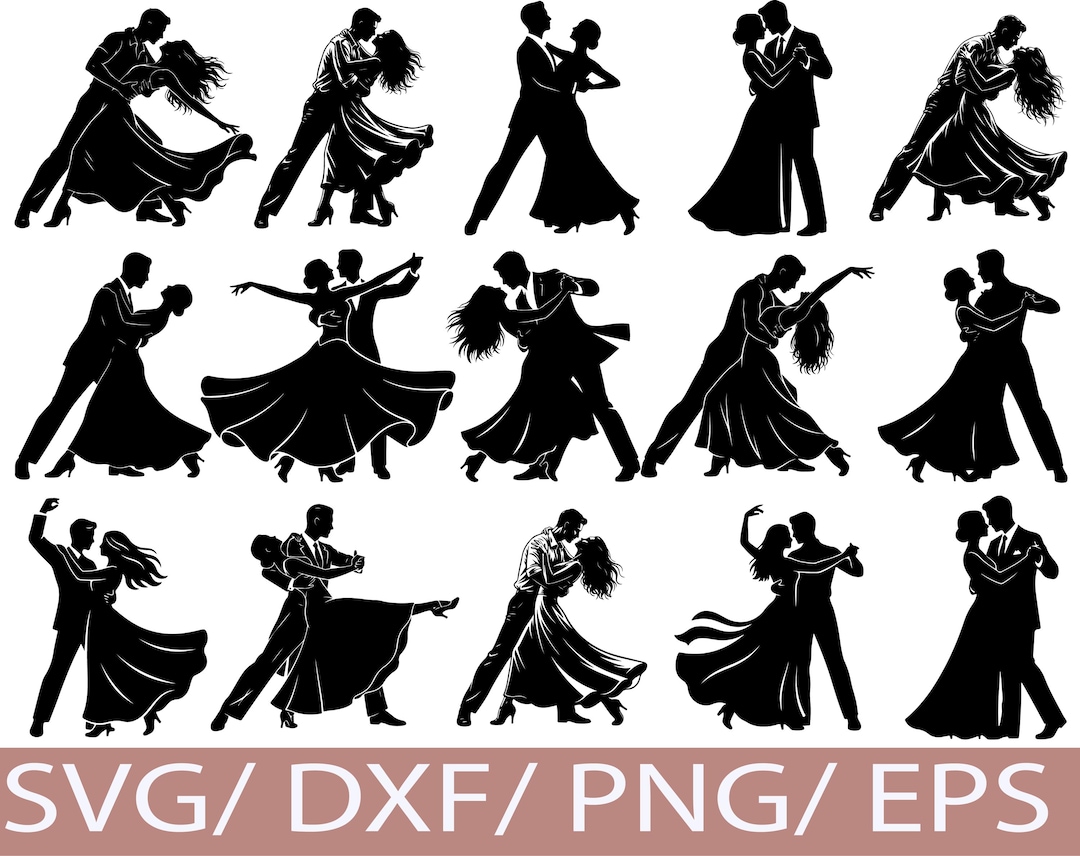 Ballroom Dance Couple SVG Silhouette Bundle | Elegant Romantic Dancing ...