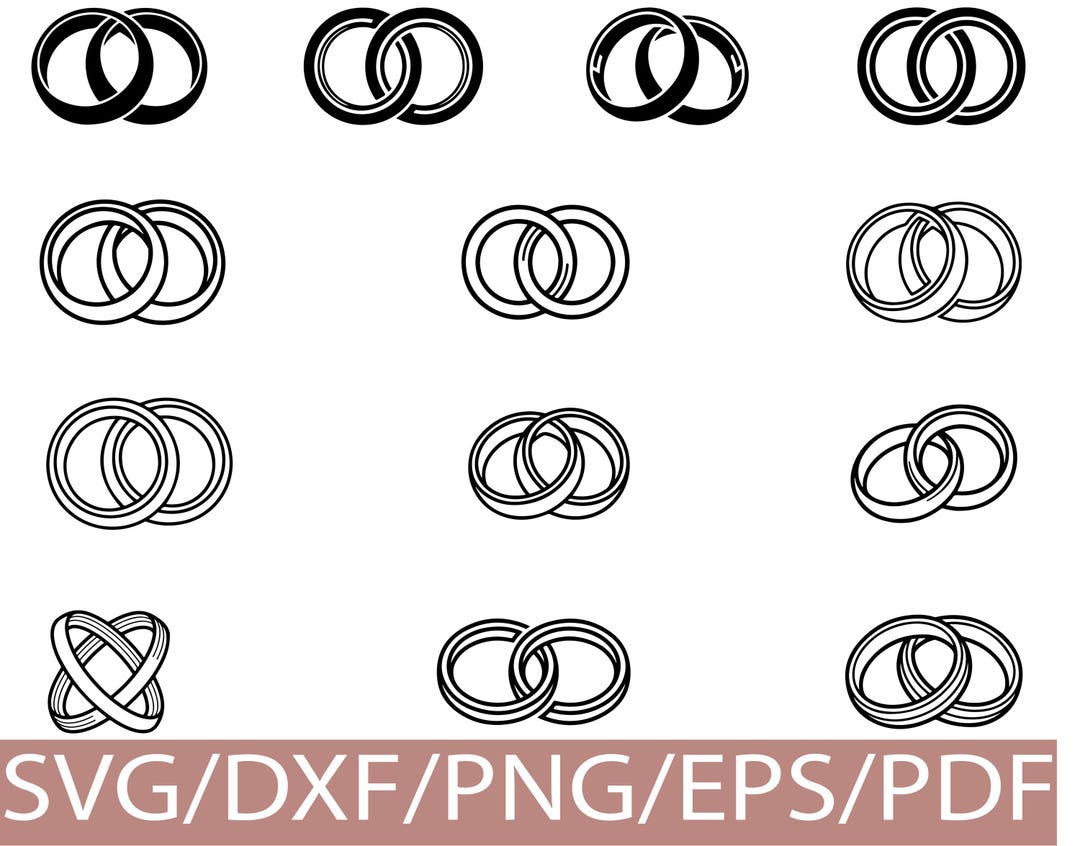 Wedding Rings SVG Silhouette Bundle Interlocking Love Band Design Set ...
