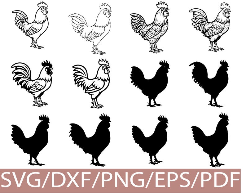 Rooster Chicken SVG Silhouette Bundle Farm Animal Clipart Set - Etsy