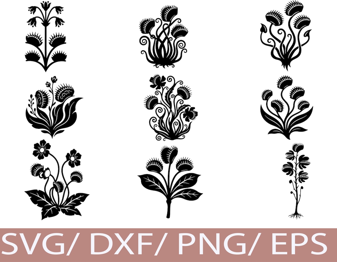 Venus Flytrap Silhouette SVG Bundle, Carnivorous Plant Botanical Wall ...